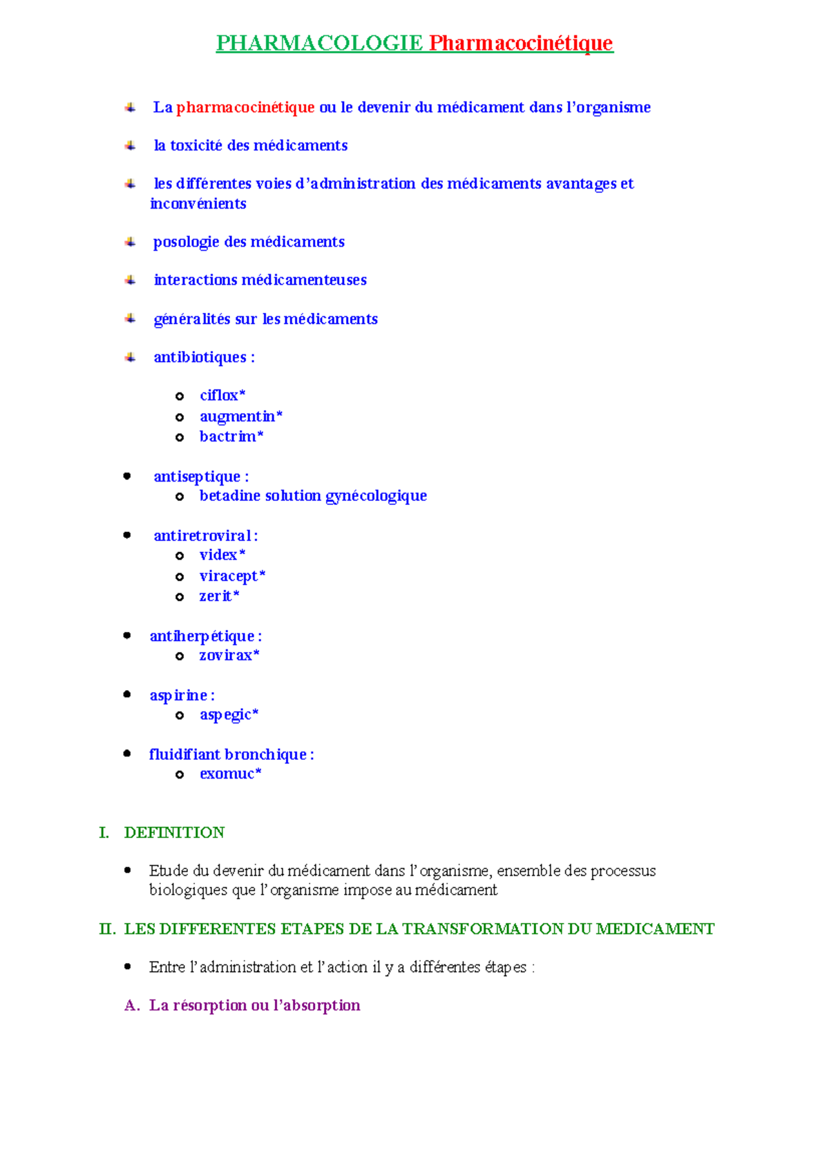 Pharmacocinetique - Pharmacologie - PHARMACOLOGIE Pharmacocinétique La ...