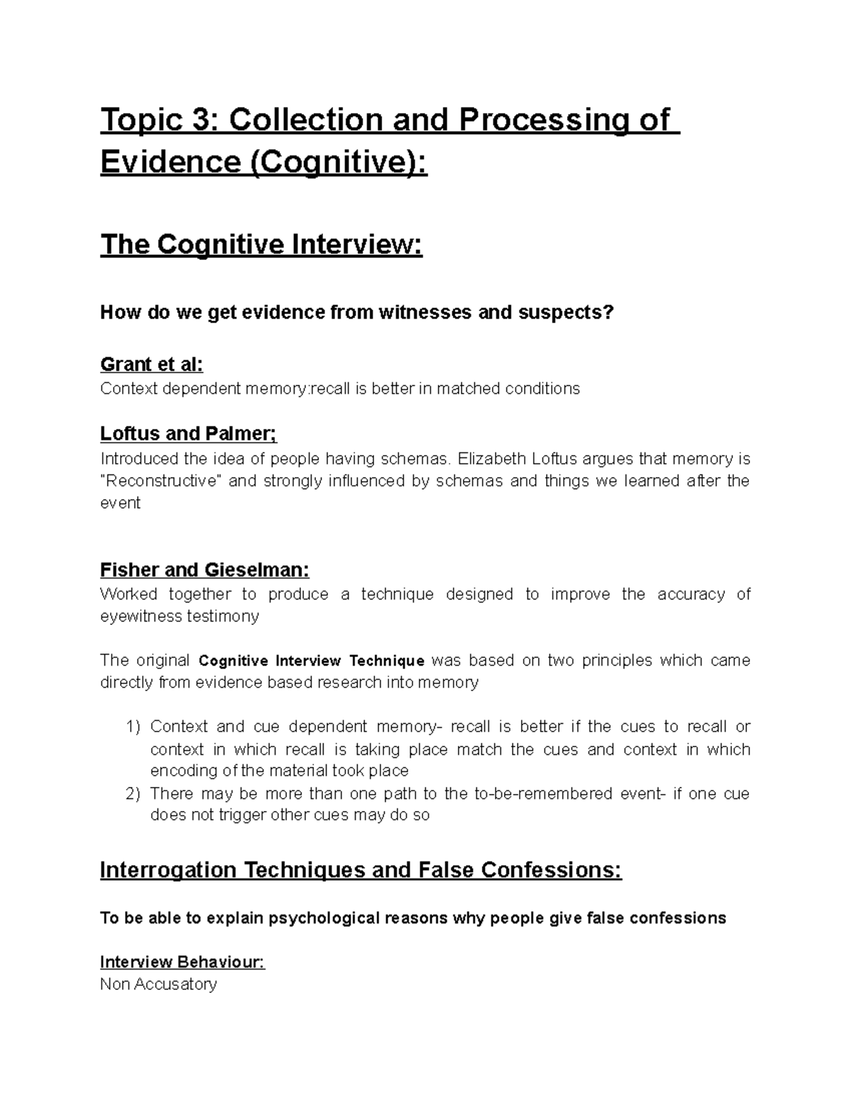 Topic 3 Collection and Processing of Evidence Memon and Higham - Topic ...