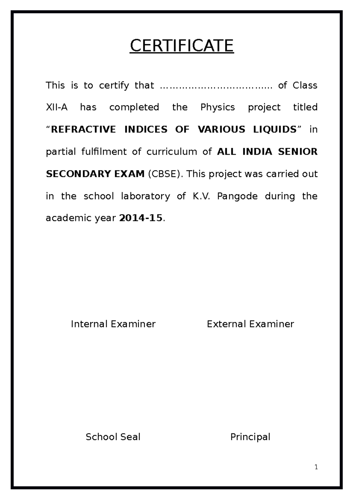 Electromagnetic Induction - CERTIFICATE This is to certify that
