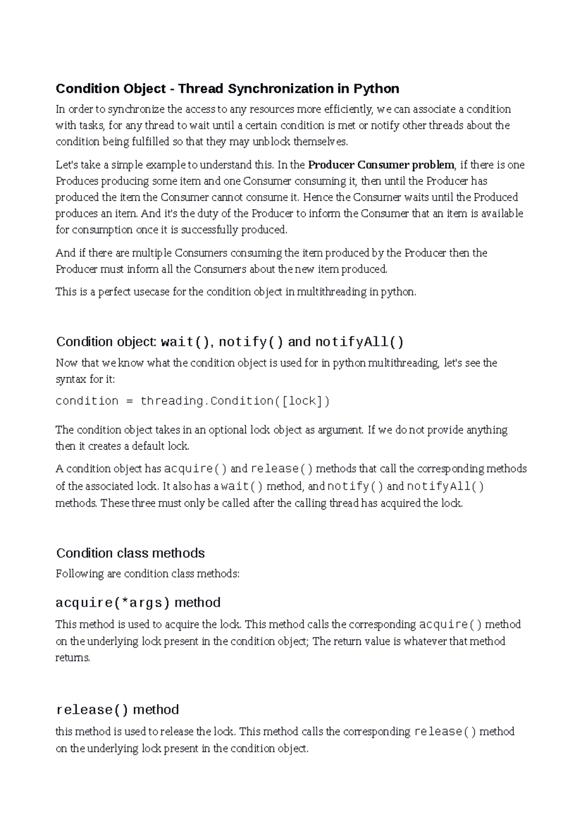 Conditional Threads In Python Condition Object Thread