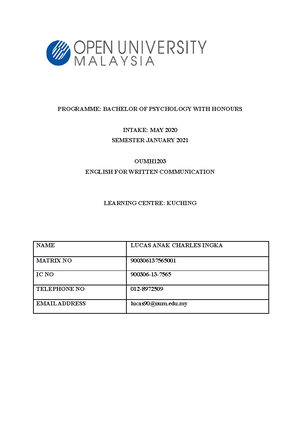 OUMH 1203 - English FOR Written Communication - BACHELOR IN MANAGEMENT ...