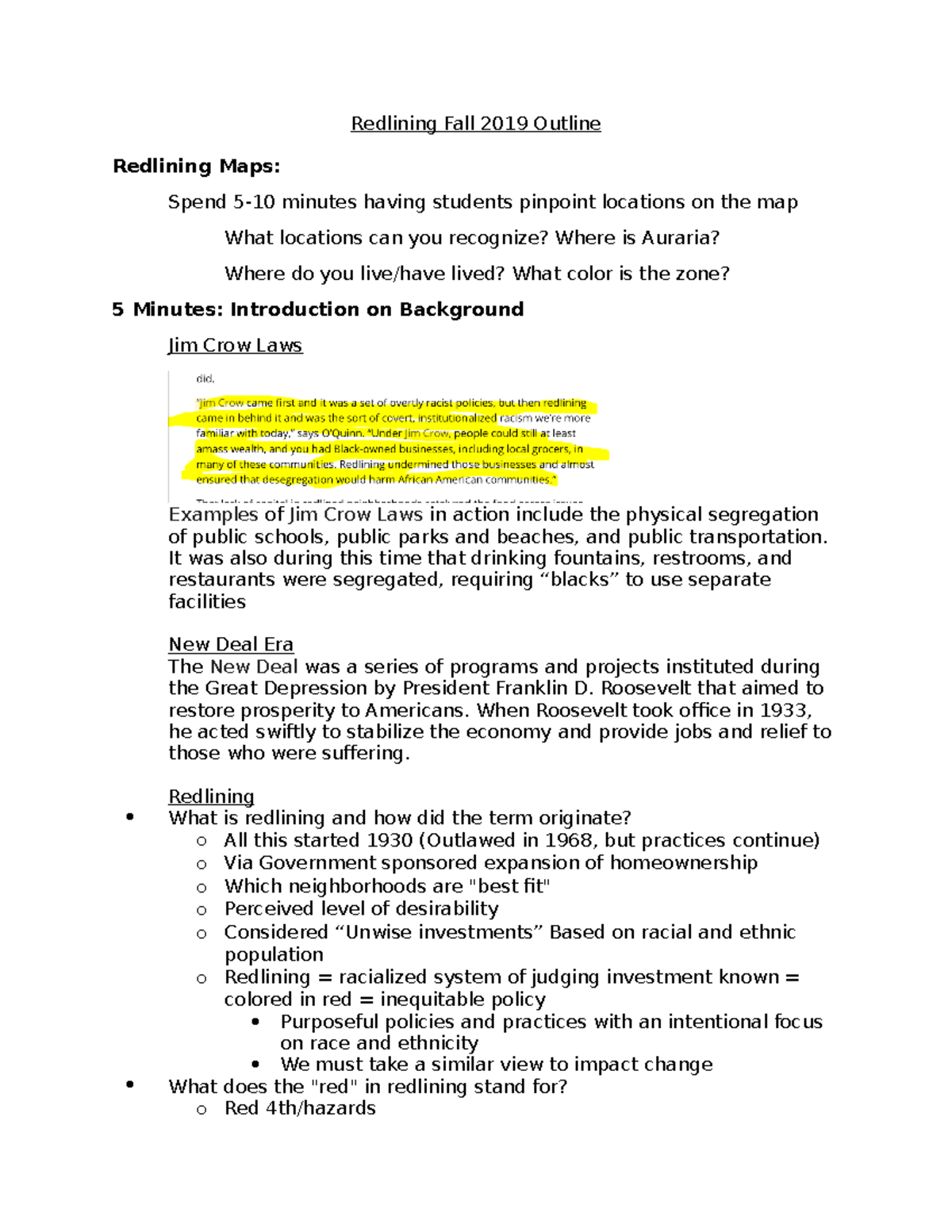 Redlining Fall 2019 Outline - Redlining Fall 2019 Outline Redlining ...