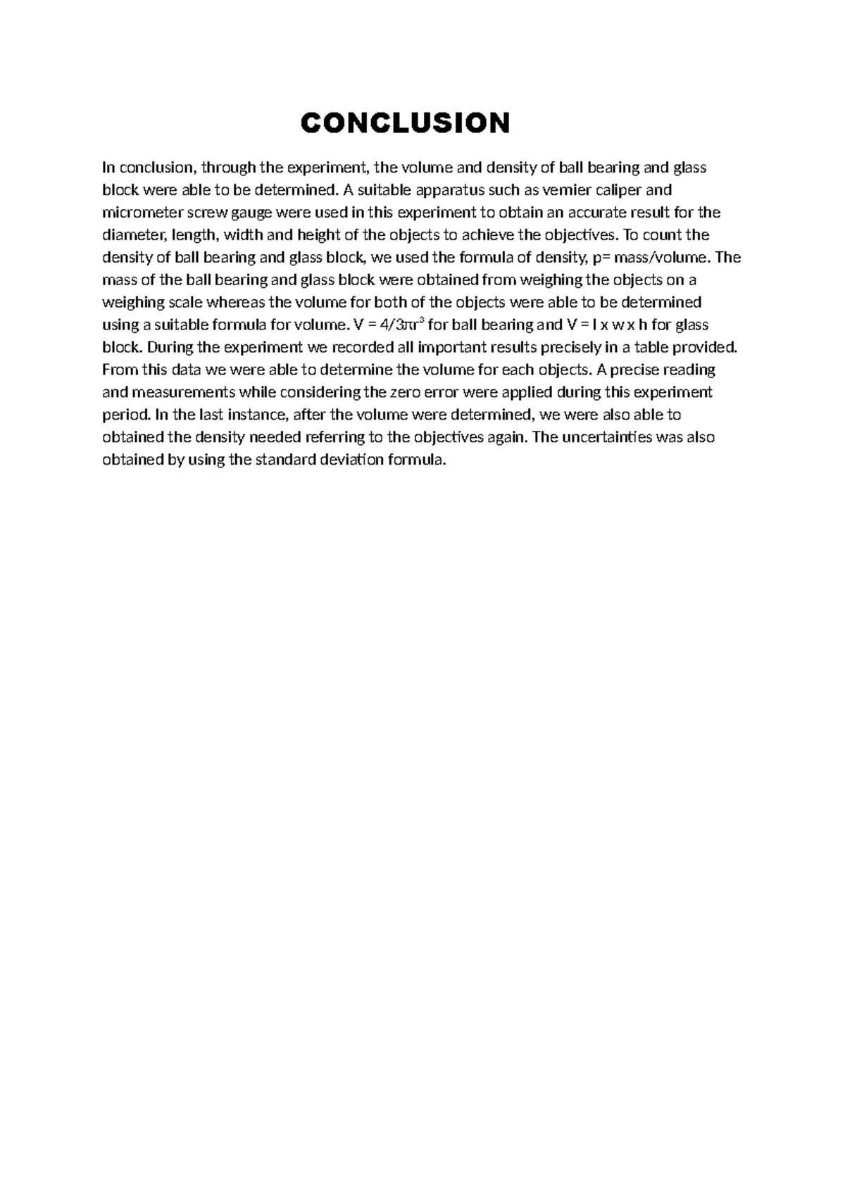 Conclusion LAB Report PHY110 - CONCLUSION In conclusion, through the ...
