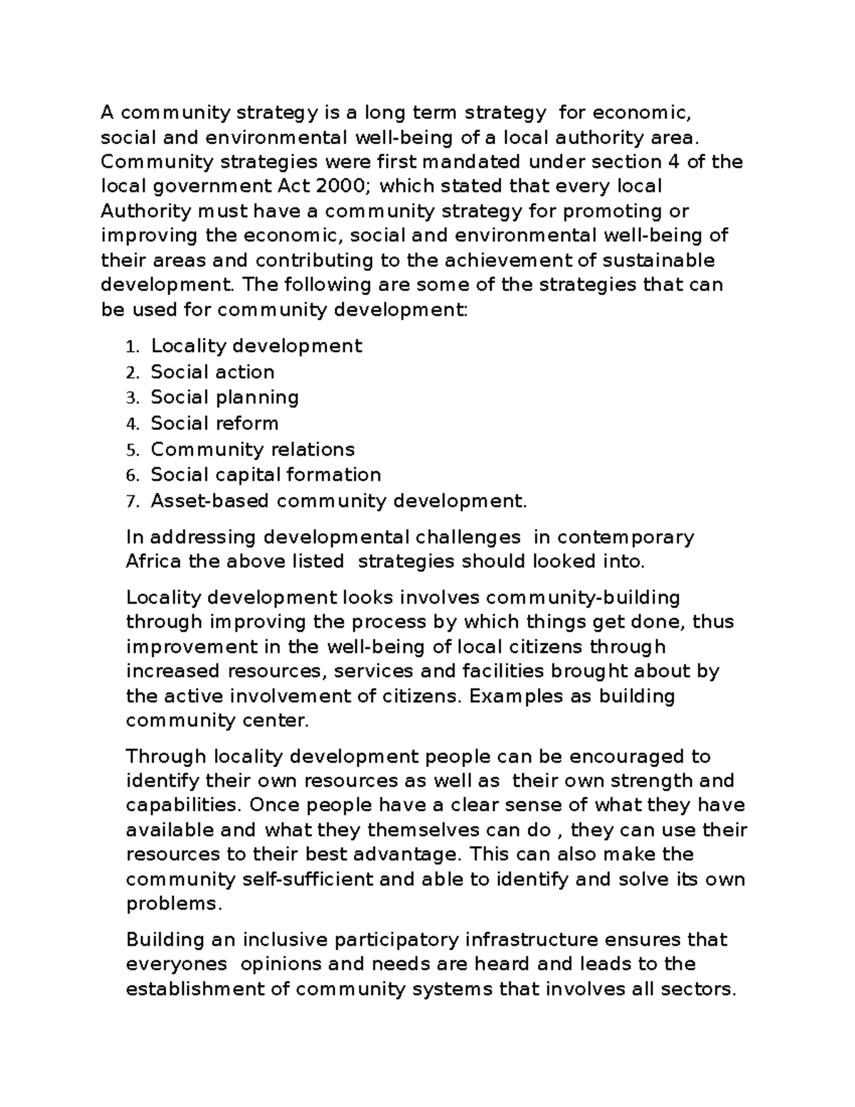 A community strategy is a long term strategy for economic - Community ...