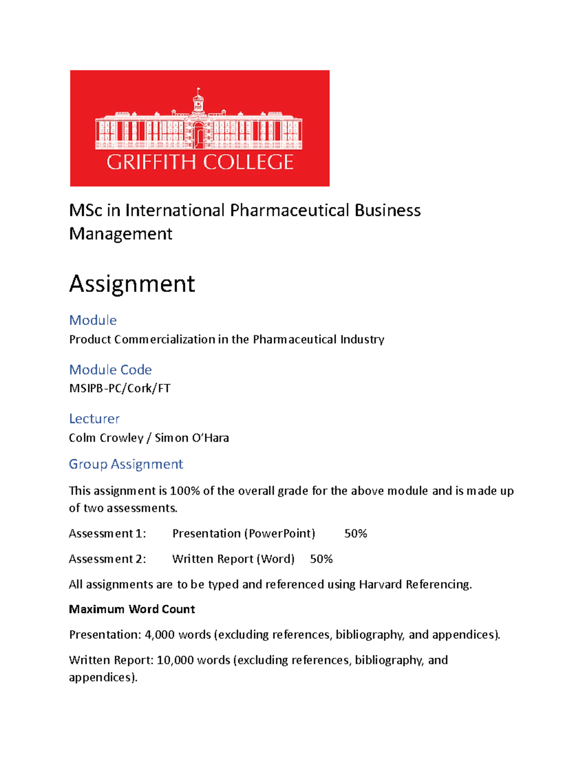 Assignment 2023 - Brief - MSc in International Pharmaceutical Business ...