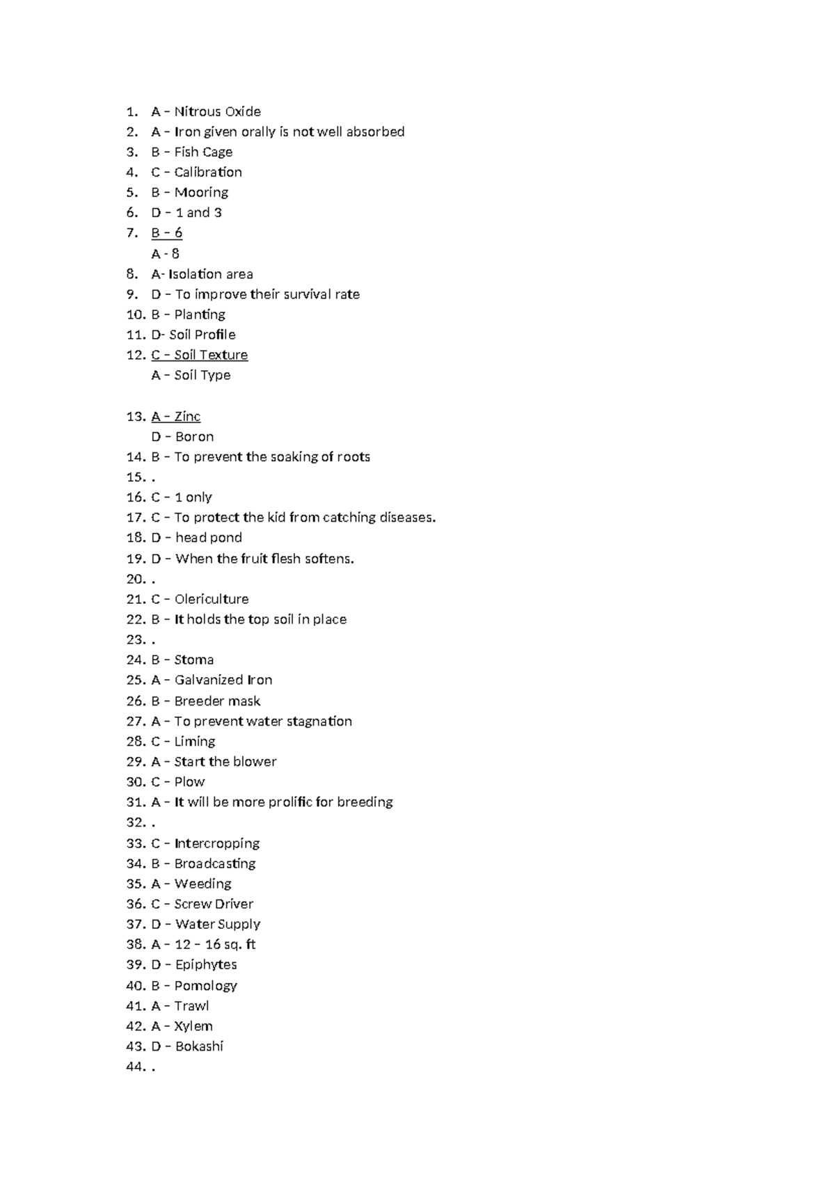 Answer Key AGFA 2022 - Summary Introduction to Agriculture and ...