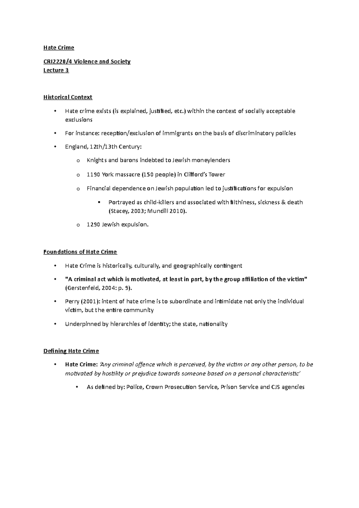 W3. Hate Crime - criminology - Hate Crime CRI2220/4 Violence and ...