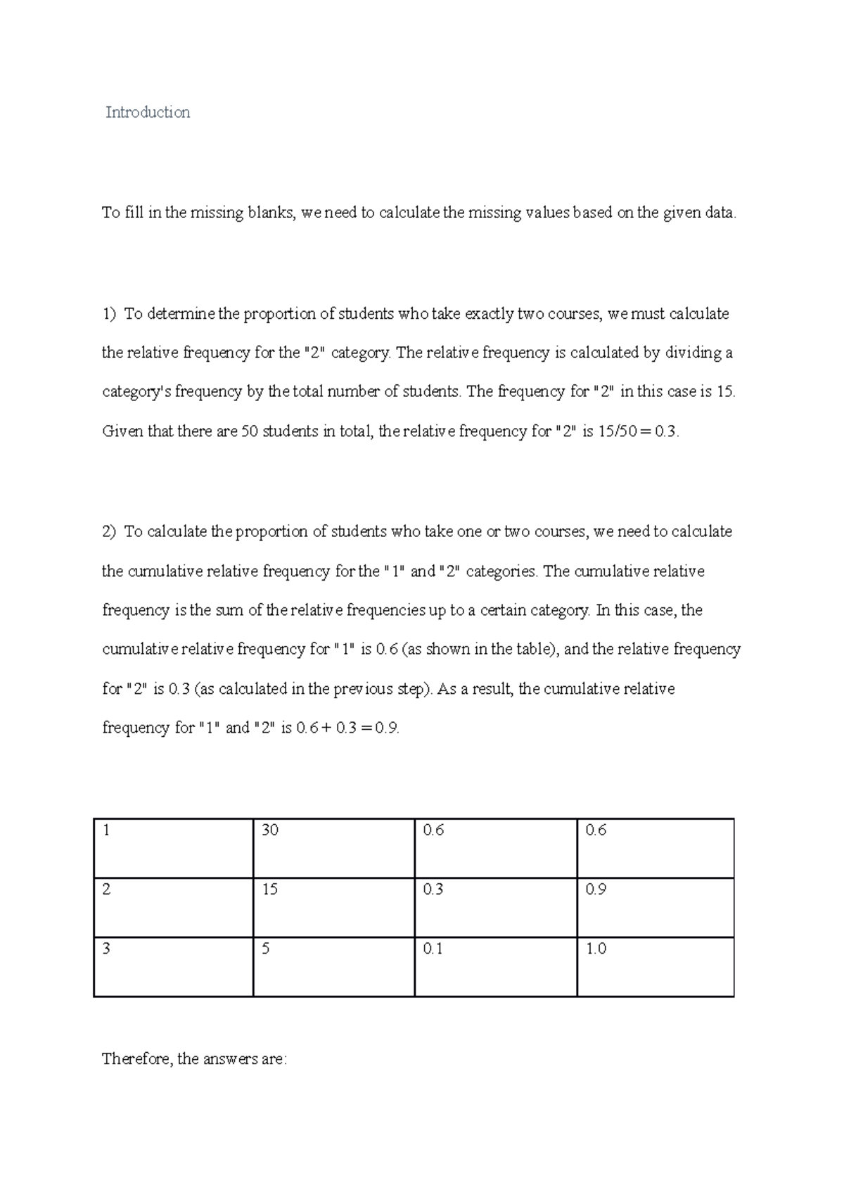 Statistics LJ unit 1 - Introduction To fill in the missing blanks, we ...