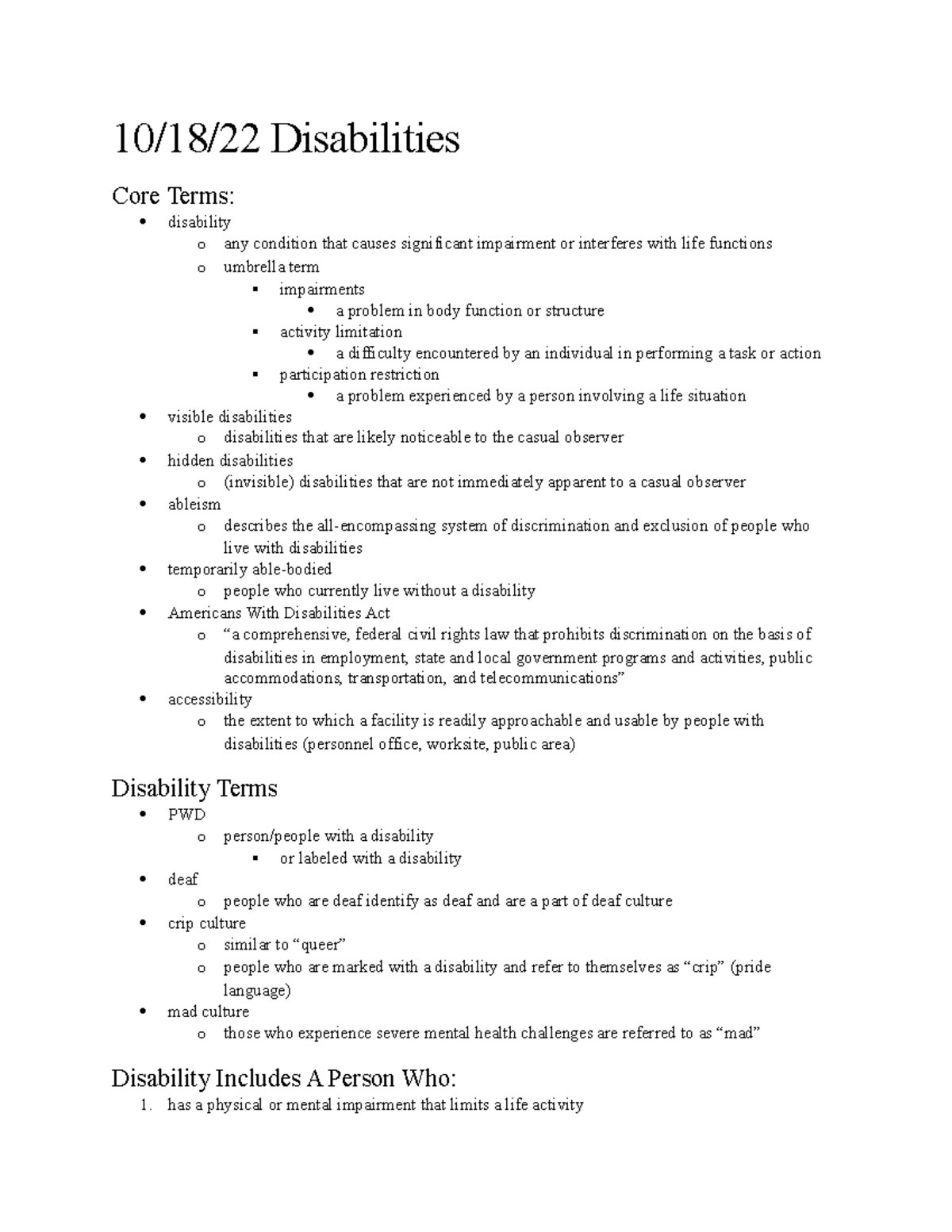Week 8 Disabilities - These notes explain many different types of ...