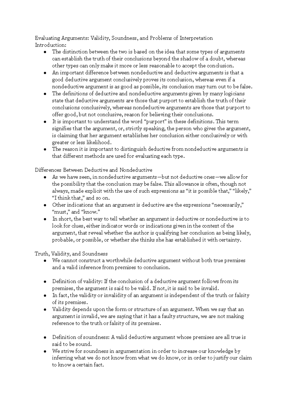 PHIL 252 - Unit 3 - PHIL 252 - Unit 3 - Evaluating Arguments: Validity, Soundness, and Problems ...