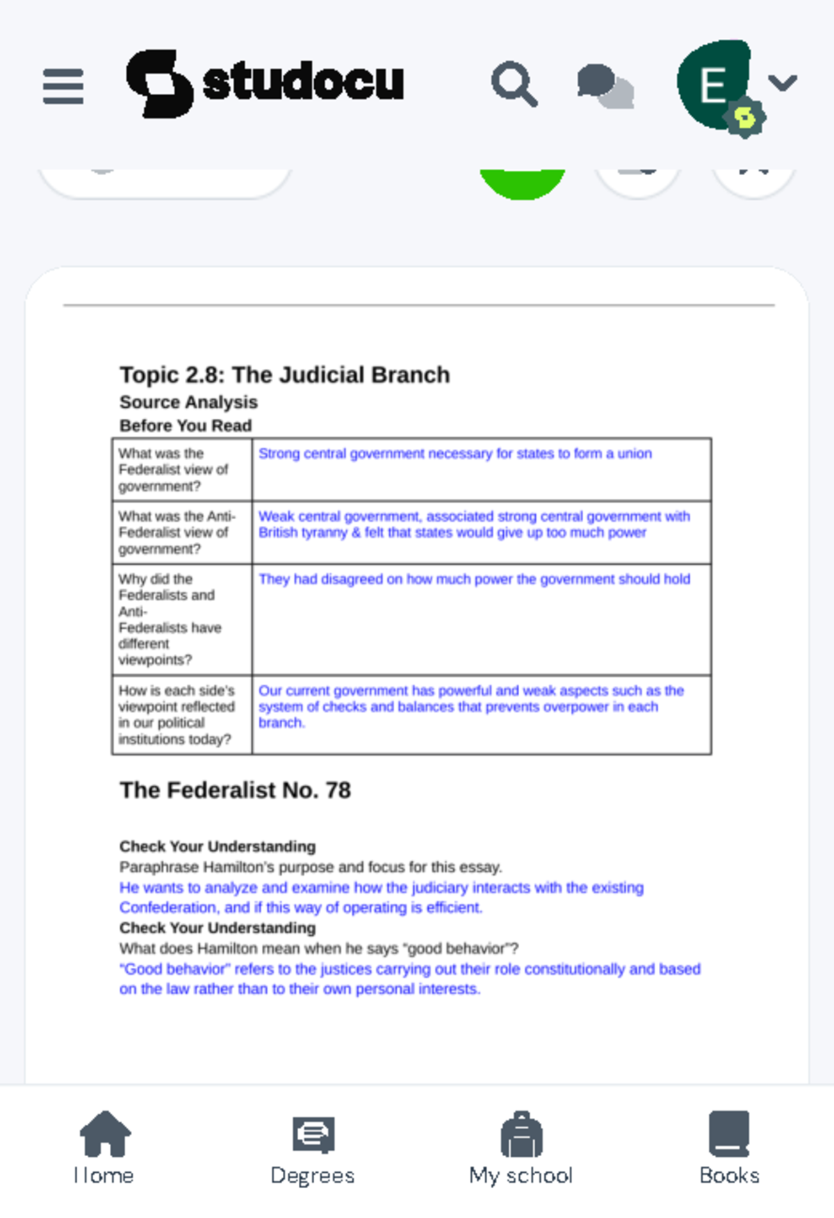 Federalist 78 Analytical Reading activity AP Gov - GOV 310 - University ...