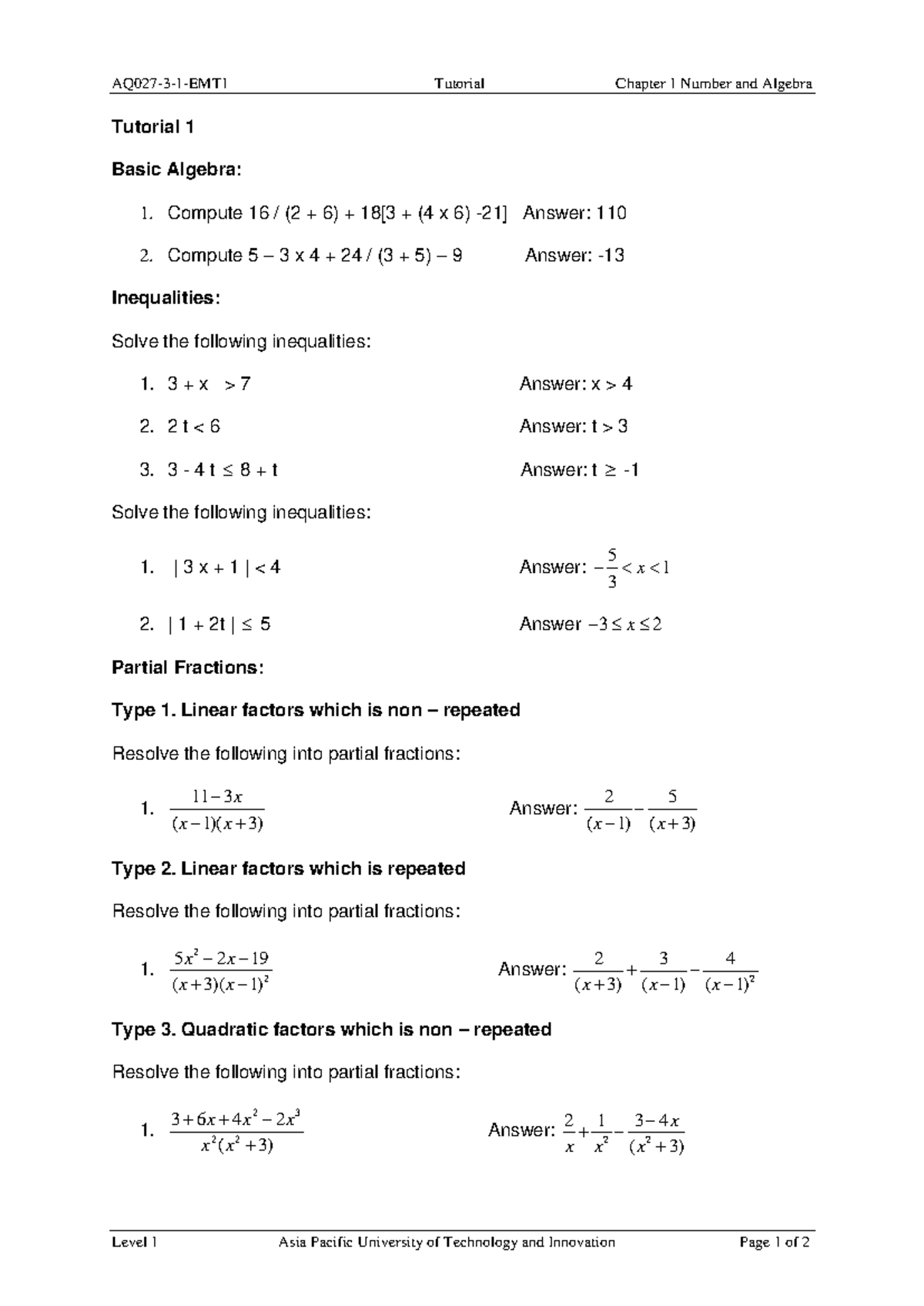 T1 Number and Algebra - tutorial - AQ0 27 - 3 - 1 - EMT1 Tutorial ...