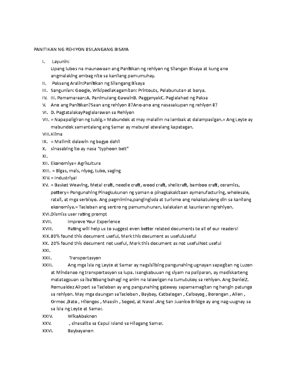 Rehiyon 8 - Answer - PANITIKAN NG REHIYON 8SILANGANG BISAYA I. Layunin ...