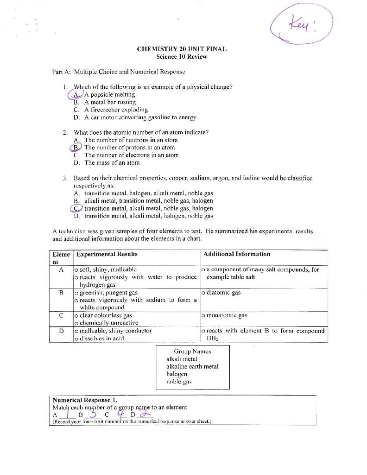 Chemistry 20 - Science 10 Review Practice Test KEY091936 - ARTS 526 ...