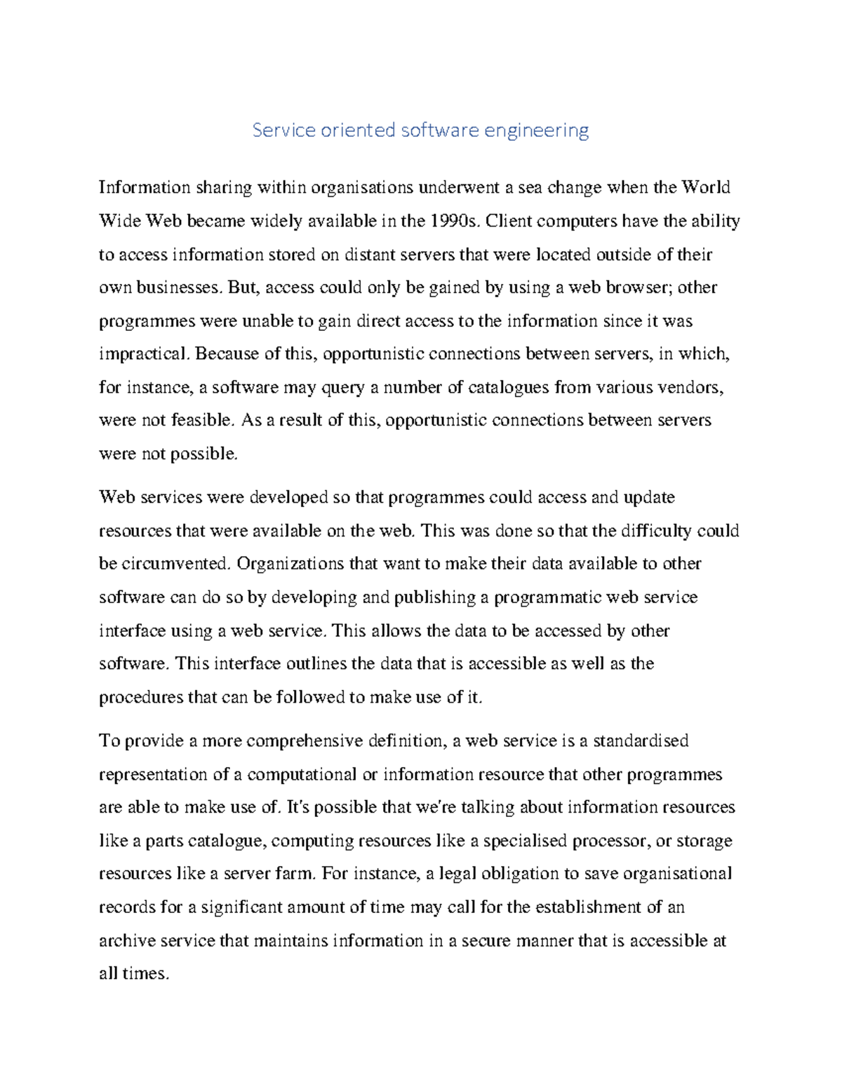 Service Oriented Software Engineering Service Oriented Software