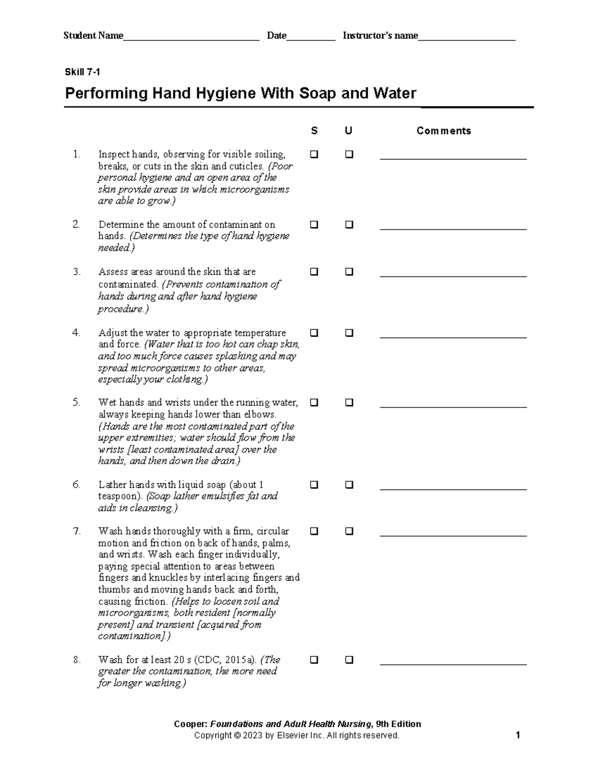 Skill 7-1- Hand Hygiene with soap and water - Student Name ...