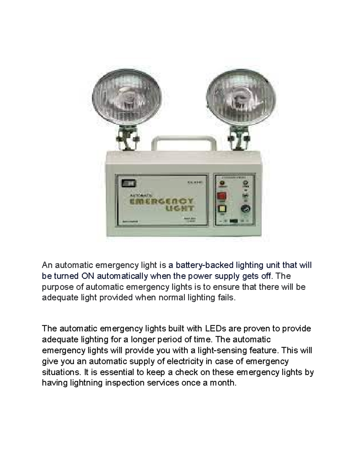 An automatic emergency light is - The purpose of automatic emergency ...