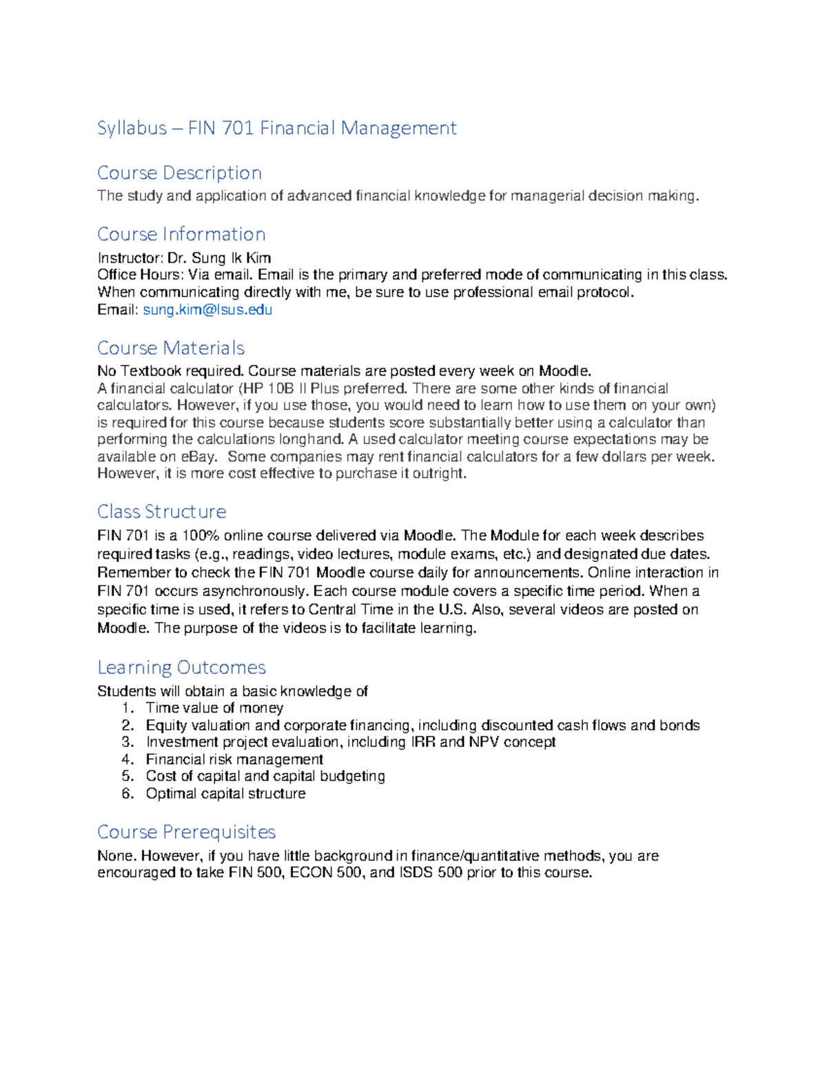 FIN 701 Syllabus (Accessible) - Syllabus FIN 701 Financial Management ...