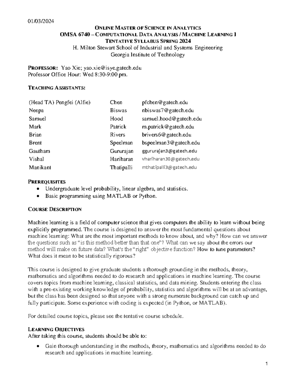 OMSA6740-2024Spring-Xie Syllabus - ONLINE MASTER OF SCIENCE IN ...