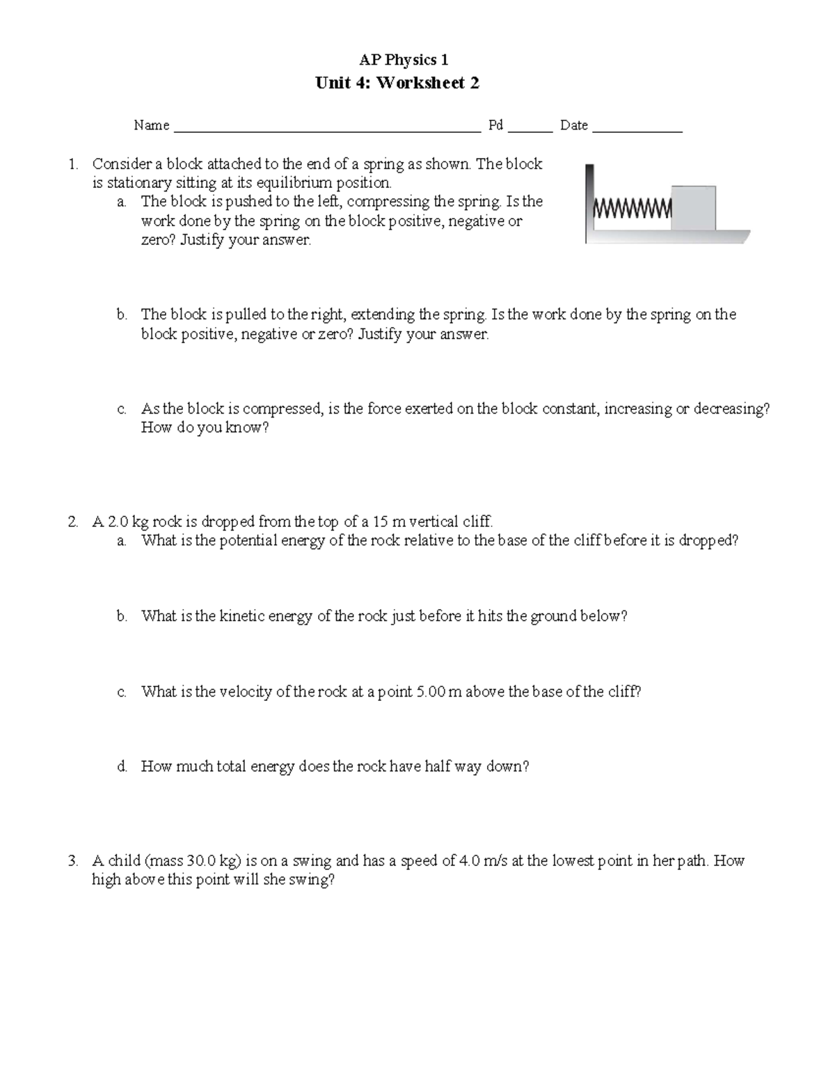 .lkjhjlkjkjnblkjhlkj - AP Physics 1 Unit 4: Worksheet 2 Name - Studocu