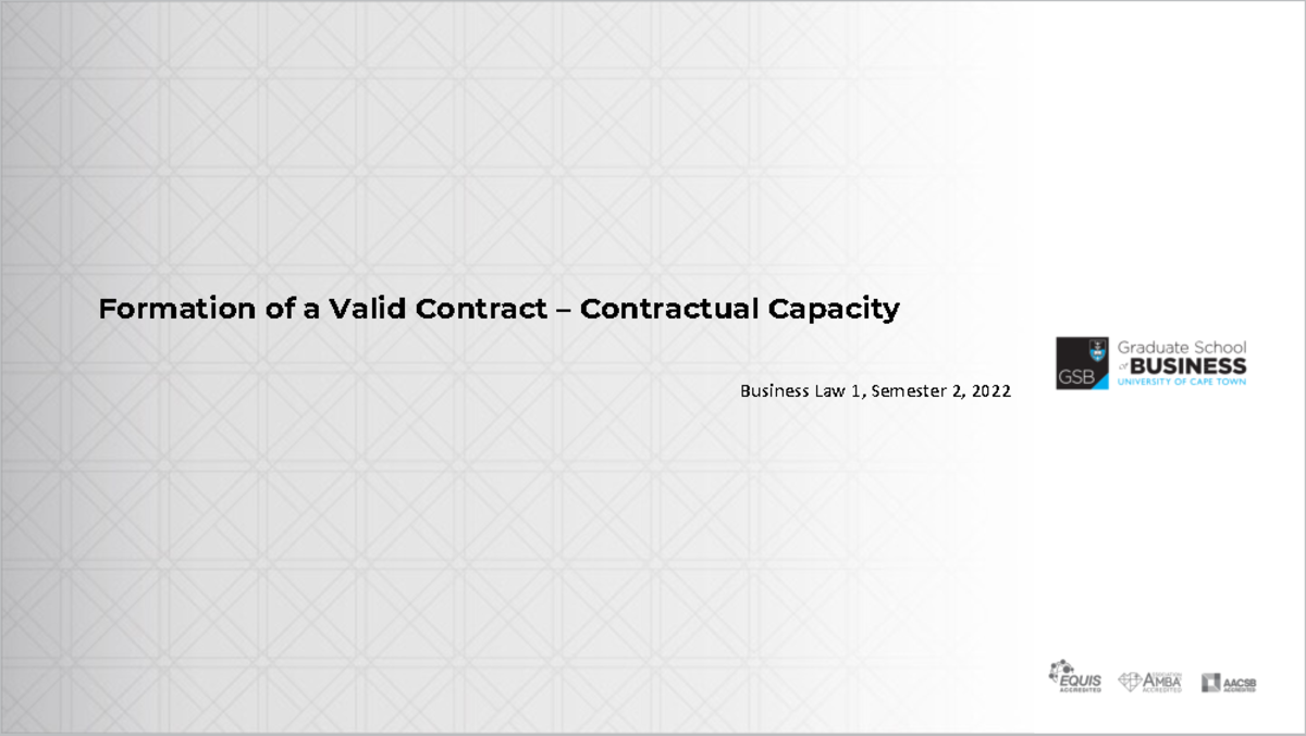 Lecture 5 - contractual capacity of persons - Formation of a Valid ...