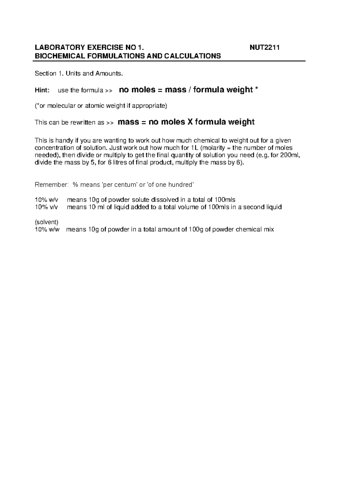 NUT2211 Lab 1 and 2 student answers 2023 - LABORATORY EXERCISE NO 1 ...