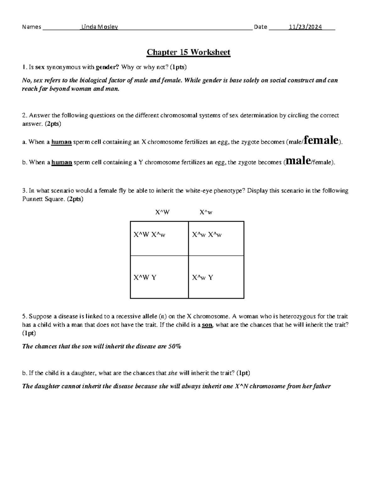 Chapter 15 worksheet (Ver. 4) - Names ___________ Linda - Studocu