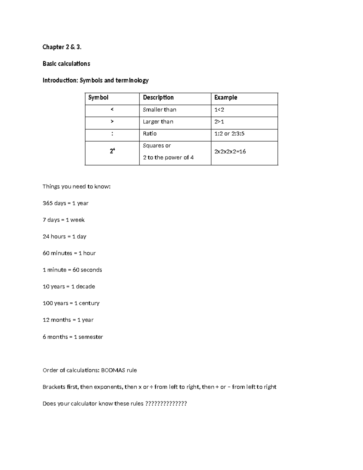 Chapter 2 & 3 basic calc and ratios and 4 - Chapter 2 & 3. Basic ...