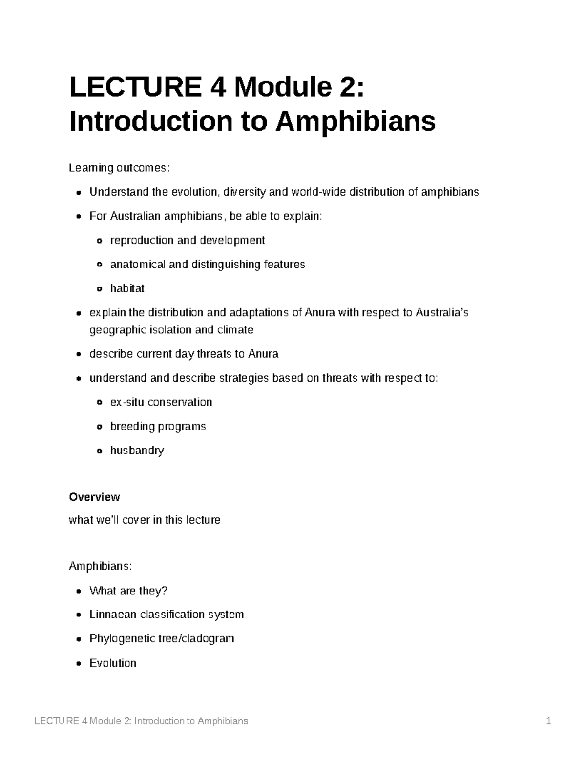 Lecture 4 Module 2 Introduction to Amphibians - LECTURE 4 Module 2 ...