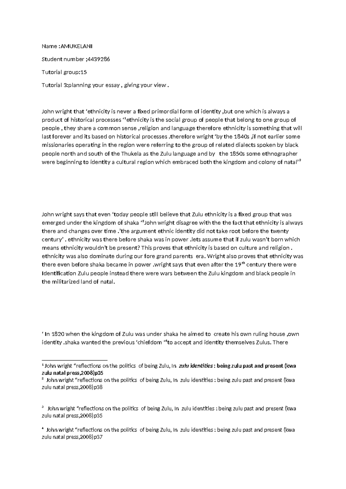 History tut 3 - for merge - Name :AMUKELANI Student number ; Tutorial ...