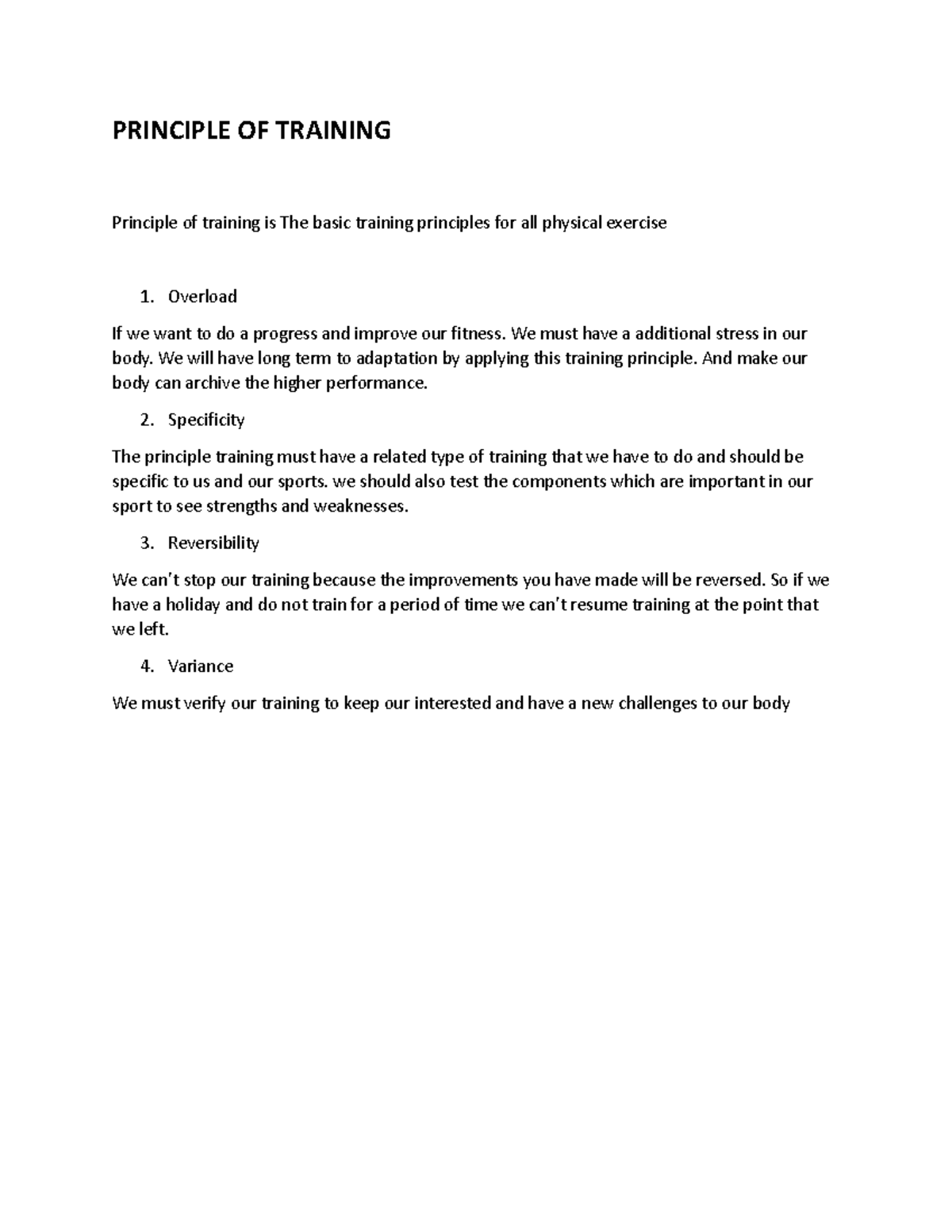 Principle OF Training - PRINCIPLE OF TRAINING Principle of training is ...