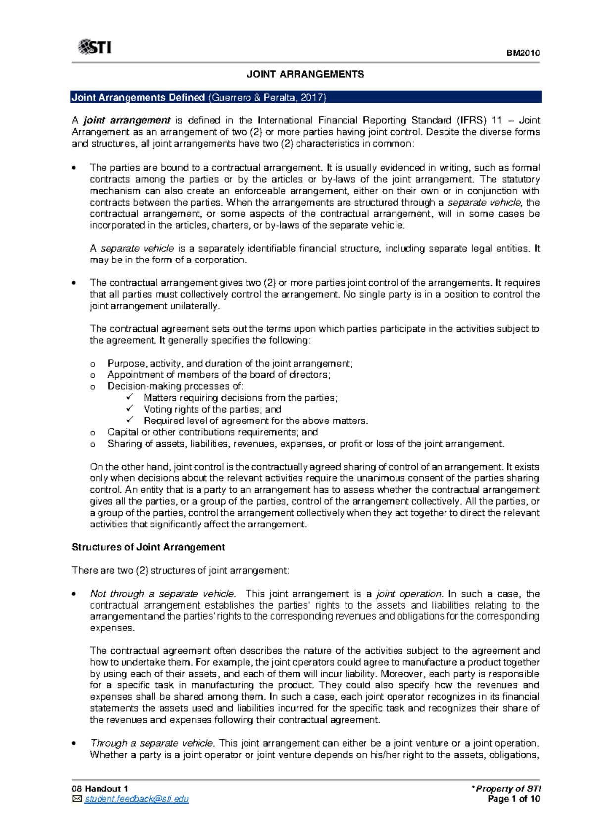 08 Handout 1(5) Joint Arrangements - 08 Handout 1 *Property of STI ...