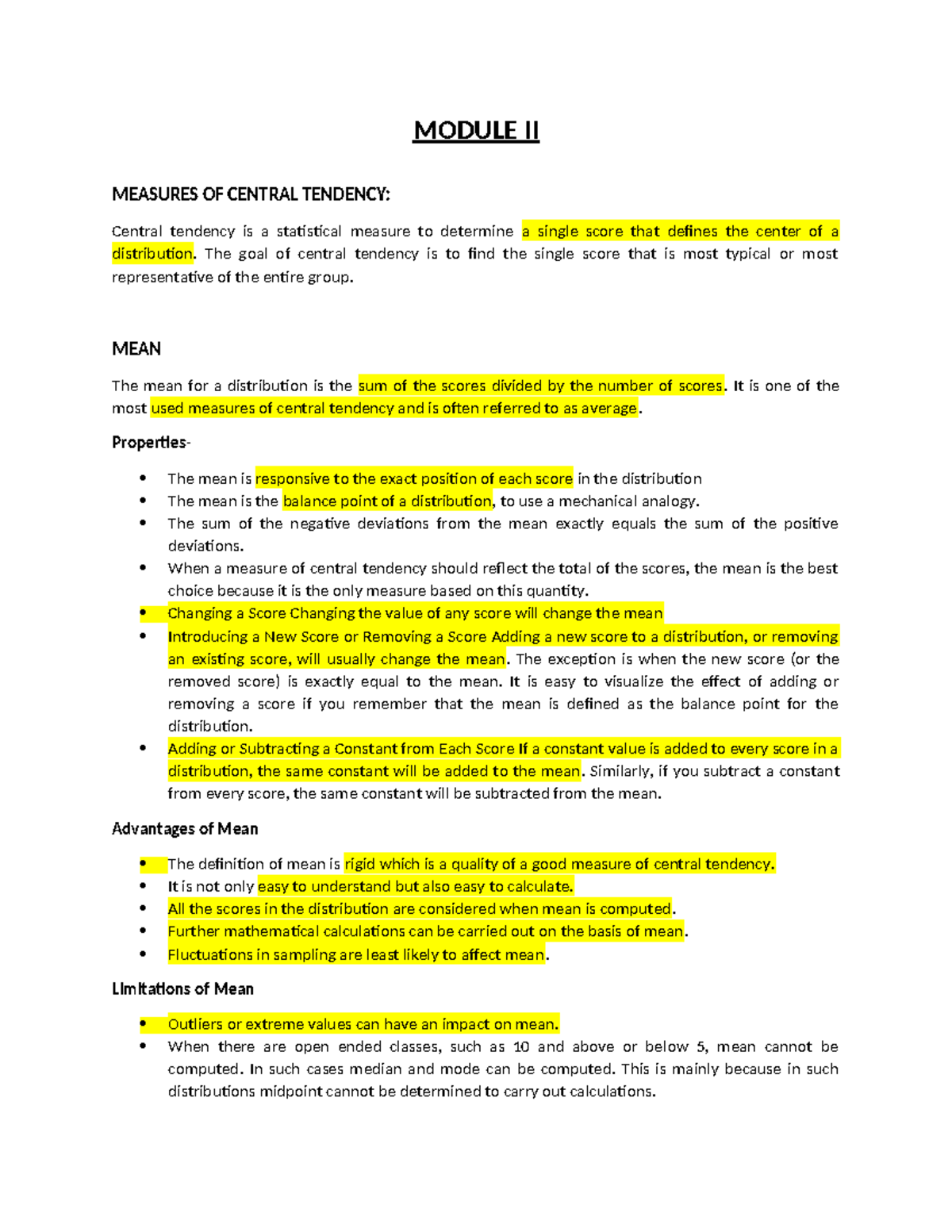 Module 2 - MODULE II MEASURES OF CENTRAL TENDENCY: Central tendency is ...