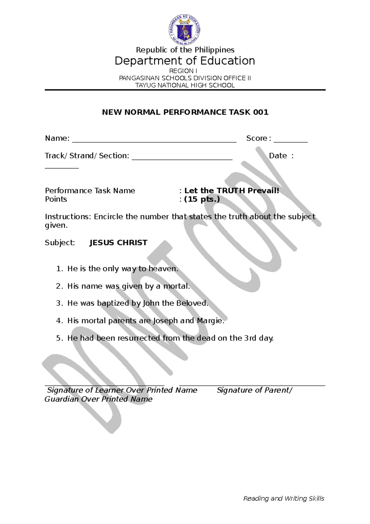 Q4 New Normal Performance Task 001Q4 New Normal Performance Task 001Q4 ...