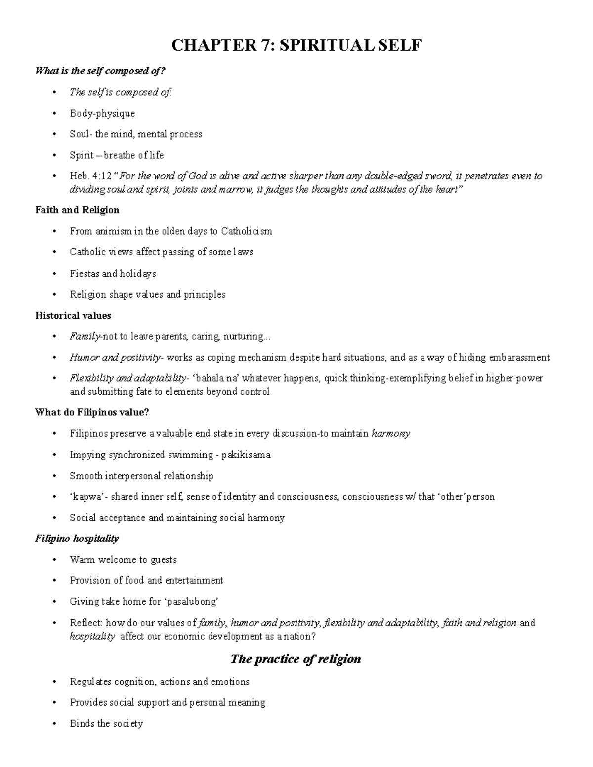 Vhap 7 uts - More about philosophy - CHAPTER 7: SPIRITUAL SELF What is ...