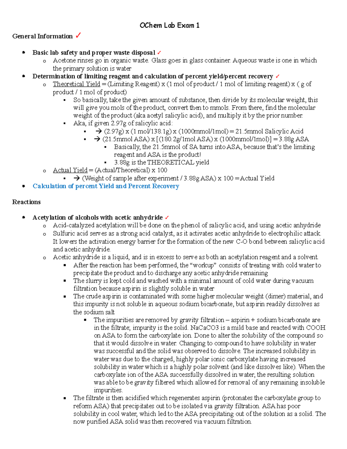 OChem Exam 1 Notes - OChem Lab Exam 1 General Information Basic lab ...