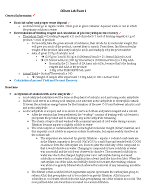 OChem Final Exam Notes - OChem Lab Exam 1 General Information Basic lab ...