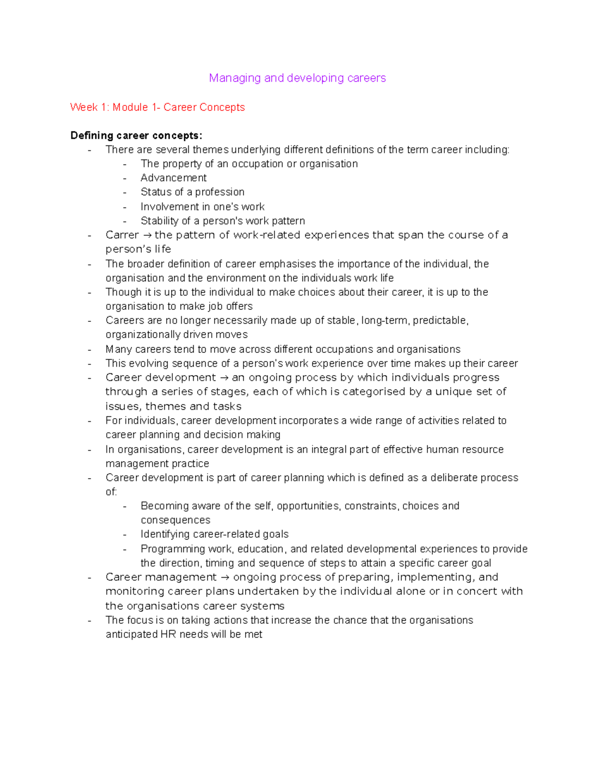 Module 1 - note - Managing and developing careers Week 1: Module 1 ...