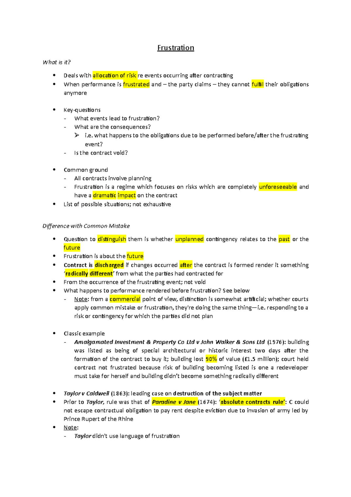 Understanding Frustration in Contracts: Events Consequences and ...