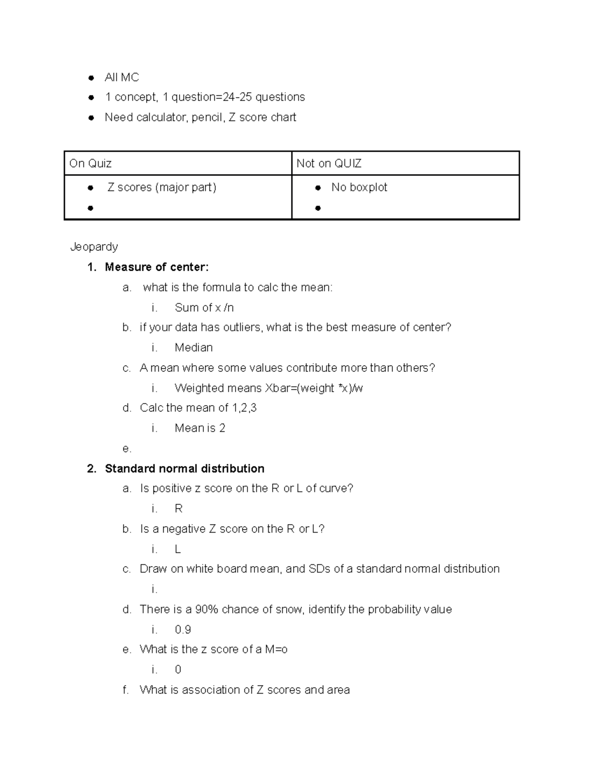 10 09 17 Quiz 2 Review - All MC 1 concept, 1 question=24-25 questions ...
