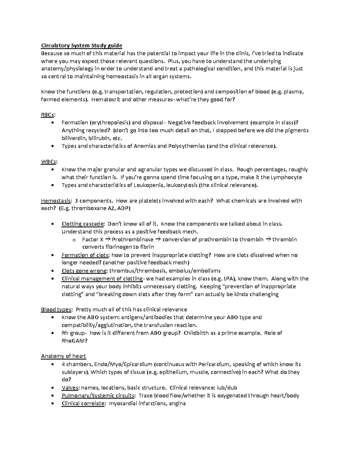 Exam 3 : Circulatory System Study guide - Circulatory System Study ...