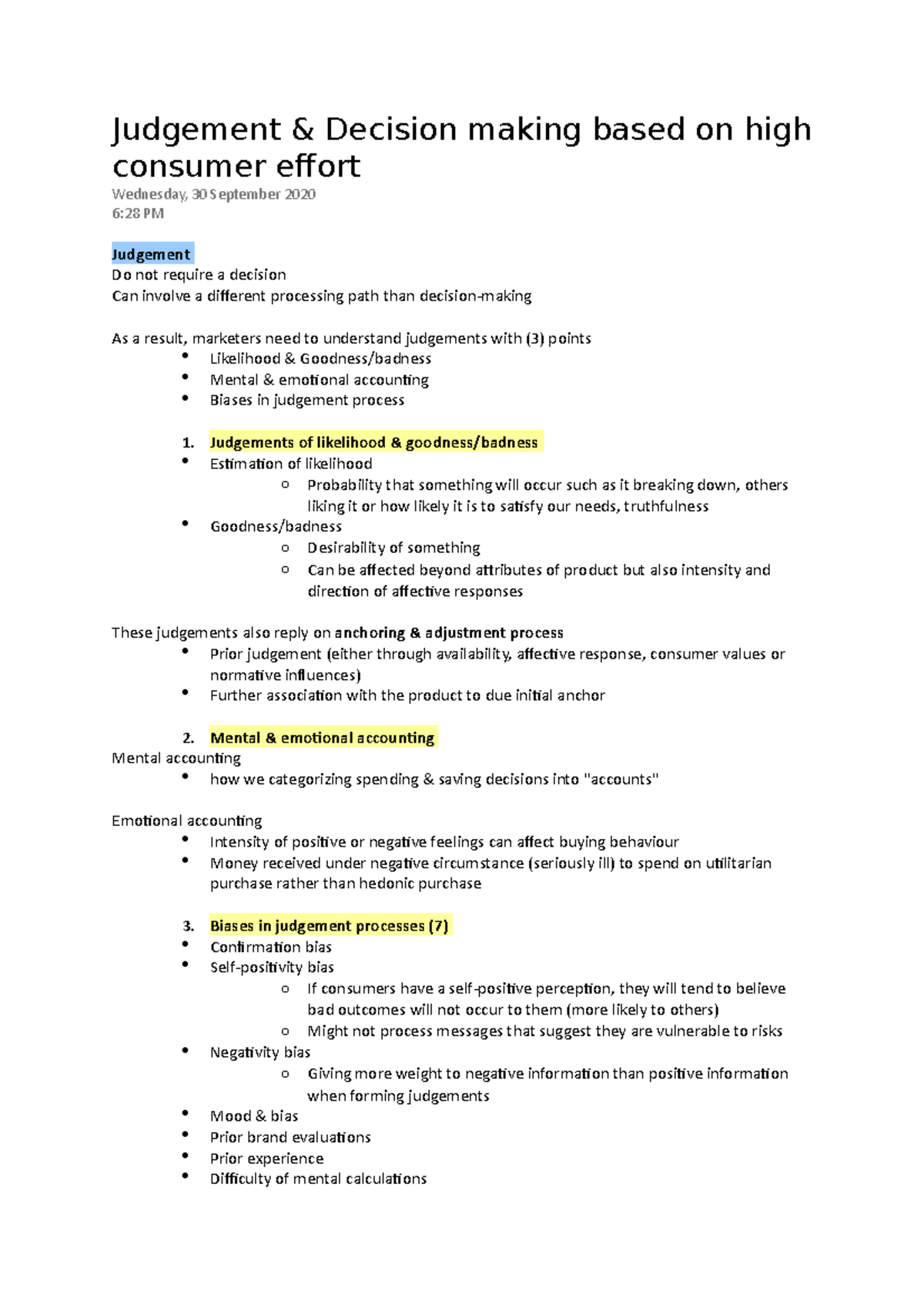 HP3806 Chapter 8 - Judgement & Decision making based on high consumer ...