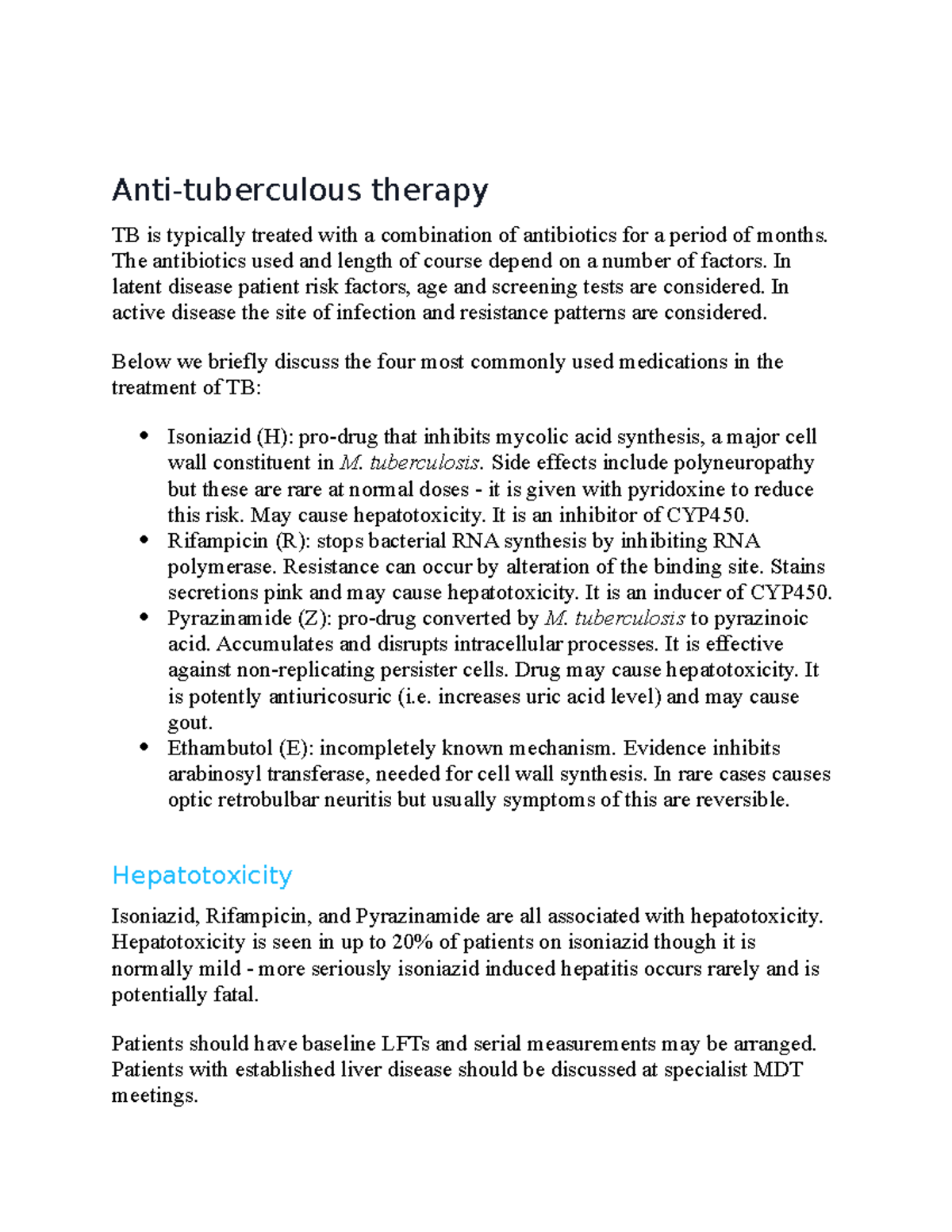 Anti-tuberculous therapy - The antibiotics used and length of course ...