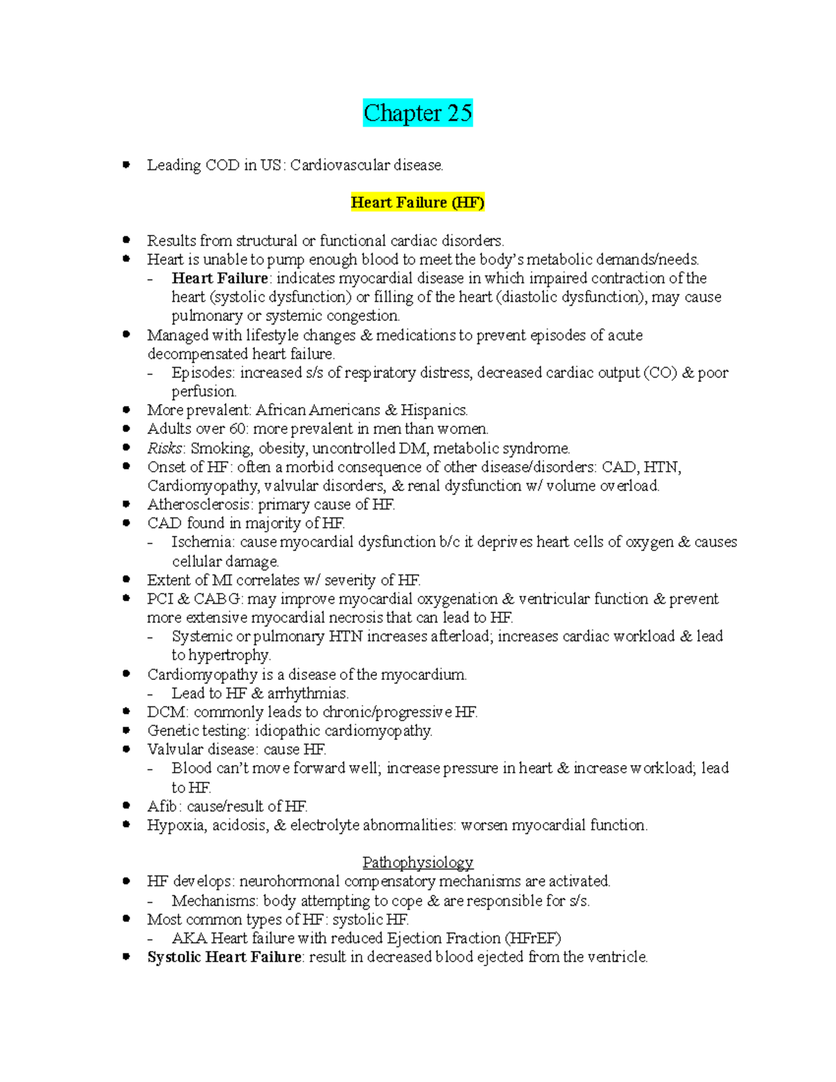 Chapter 25 Medsurg - N/A - Chapter 25 Leading COD in US: Cardiovascular ...
