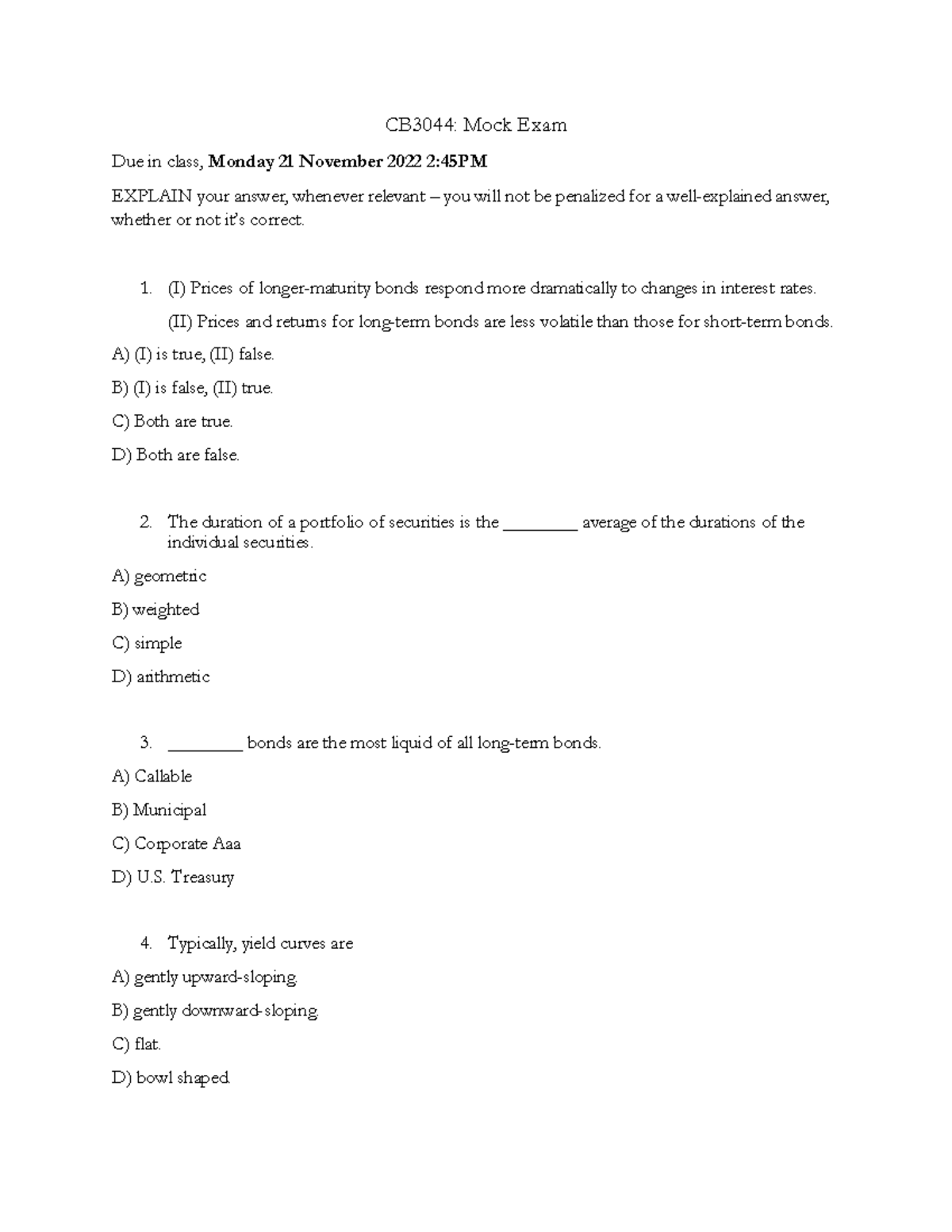 Mock Exam Post - CB3044: Mock Exam Due in class, Monday 21 November ...