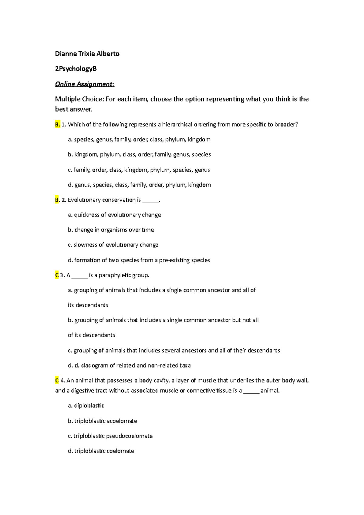 General Zoology Week 4 - Ms. Gen - Dianne Trixie Alberto 2PsychologyB ...