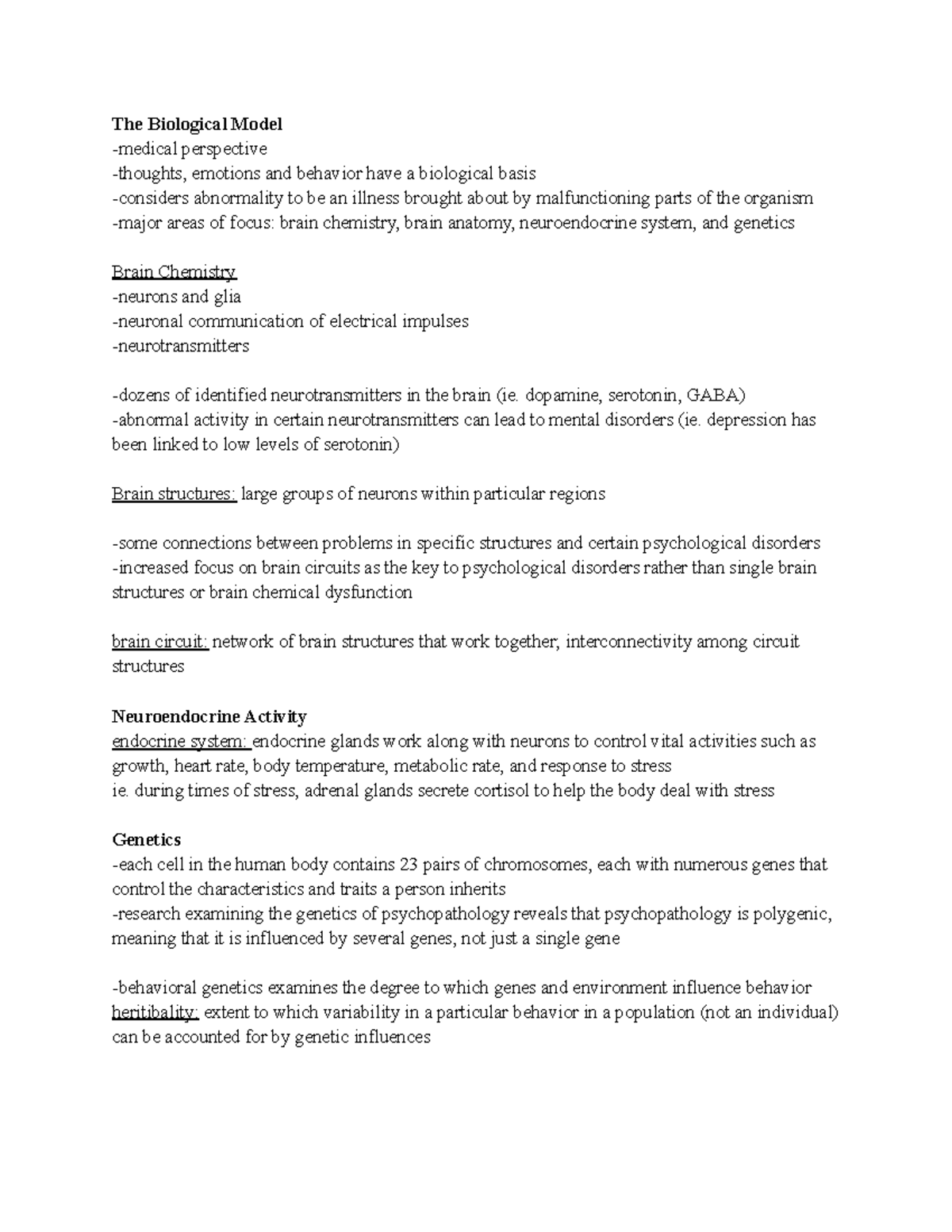 PSYC3230 CH2 P1 - The Biological Model -medical perspective -thoughts ...