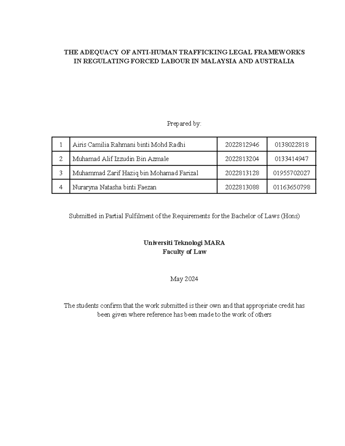 (FULL Assignment) Group 4 LWBO4B - THE ADEQUACY OF ANTI-HUMAN ...