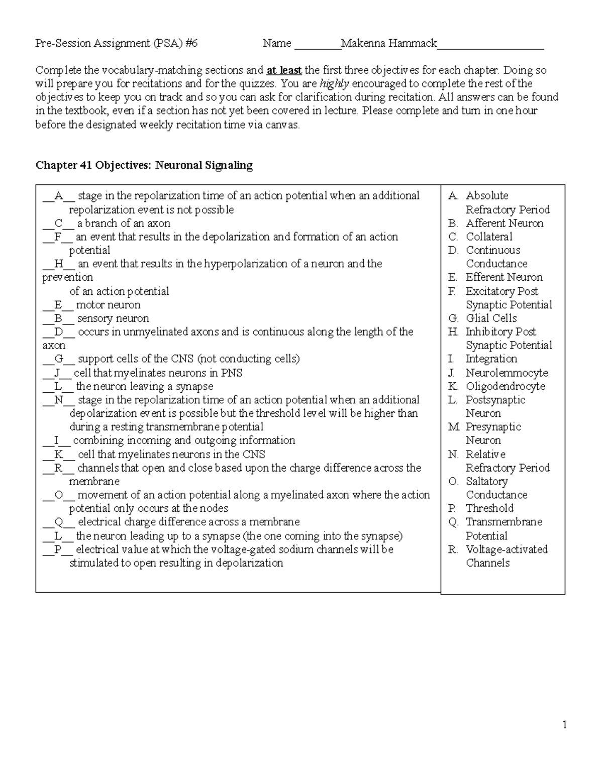 PSA 6 - Bio K103 PSA 6 - Pre-Session Assignment (PSA) #6 Name Makenna ...