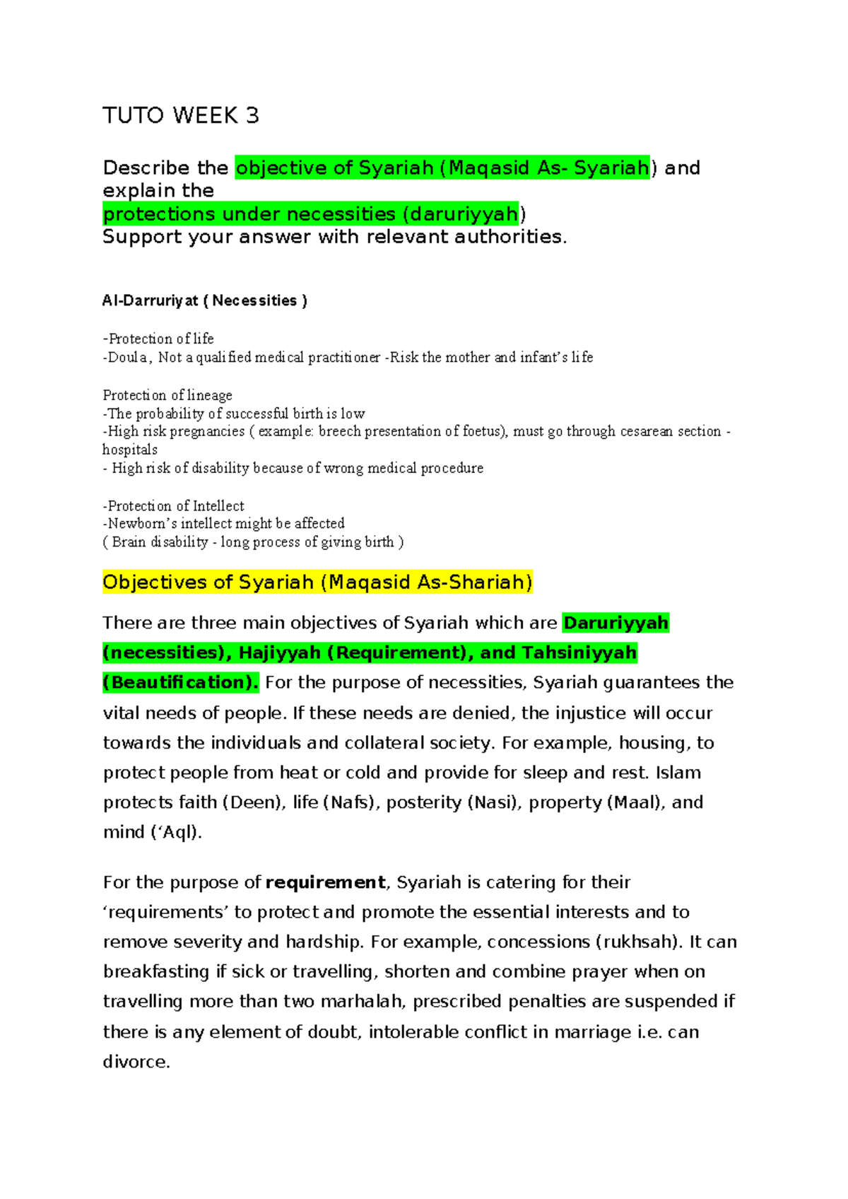 Syariah Law Tuto 2 - have fun - TUTO WEEK 3 Describe the objective of ...